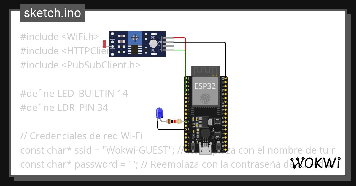Sensor fotoresistor - Wokwi ESP32, STM32, Arduino Simulator