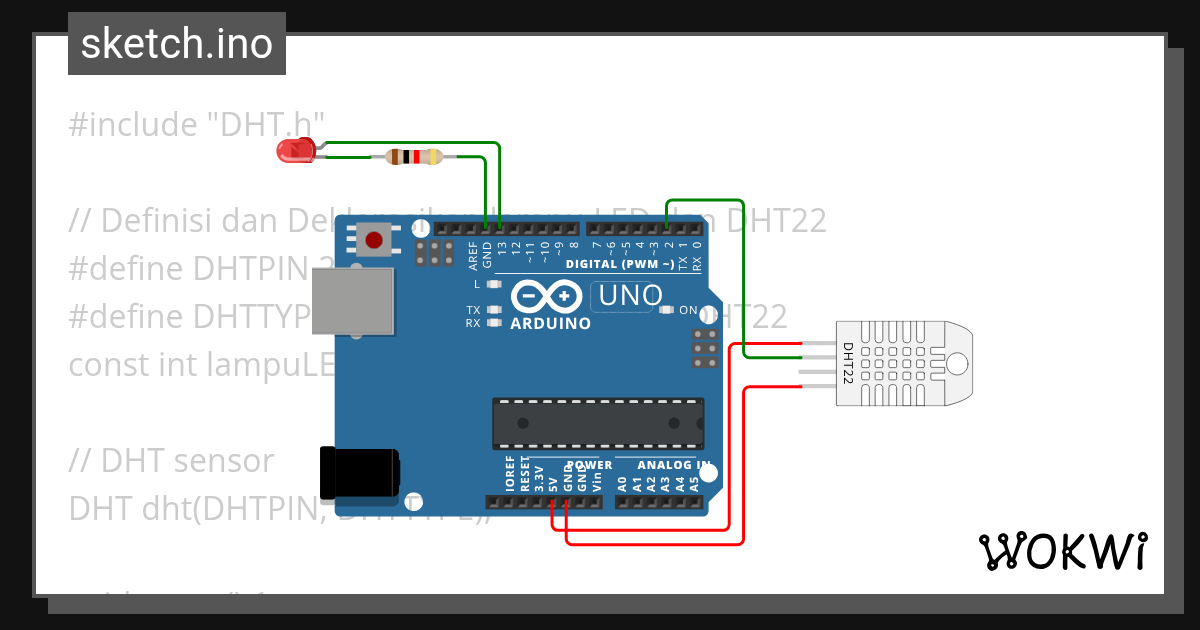 LDK wokwi_LED dengan DHT22 - Wokwi ESP32, STM32, Arduino Simulator