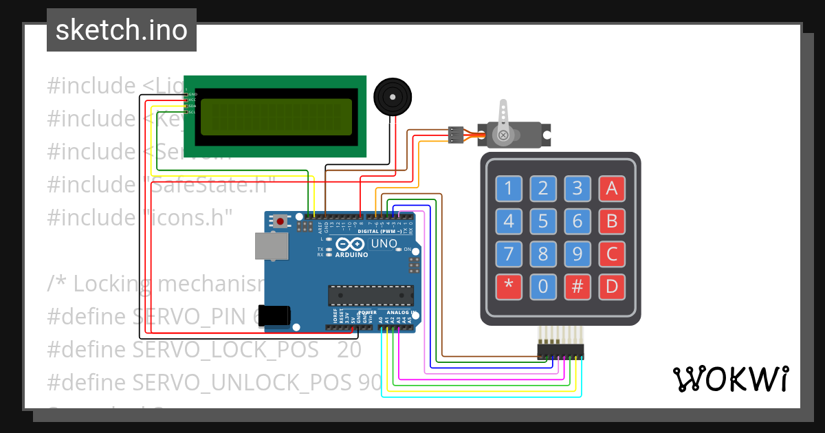 SAFE USING LCD IIC - Wokwi ESP32, STM32, Arduino Simulator