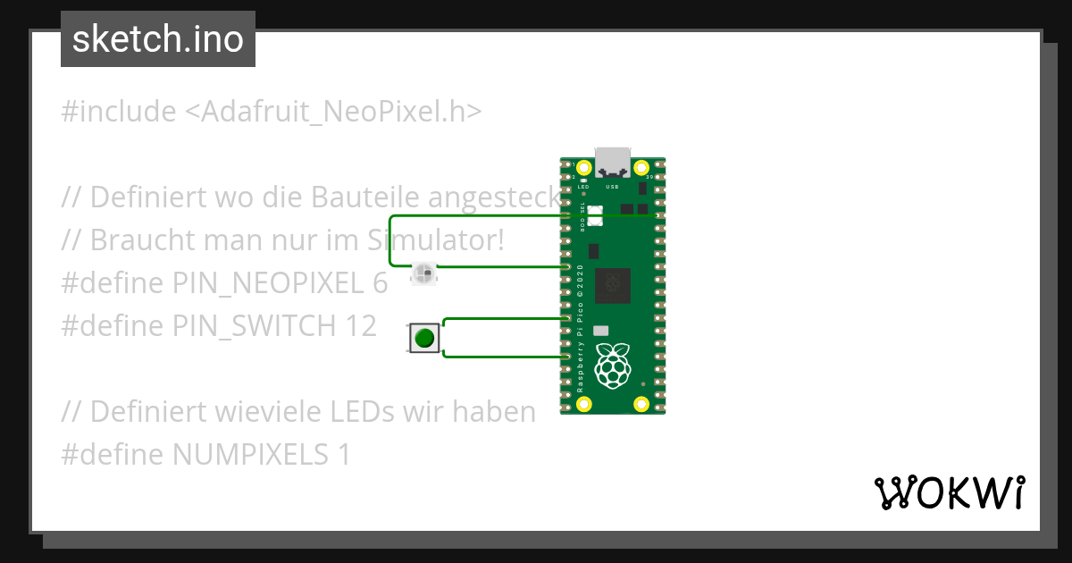 RP2040 Neopixel & Button Start - Wokwi ESP32, STM32, Arduino Simulator