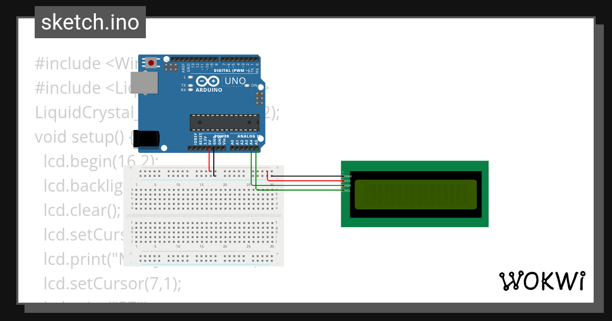 LCD 16X2 i2C XII-F1_31 - Wokwi ESP32, STM32, Arduino Simulator