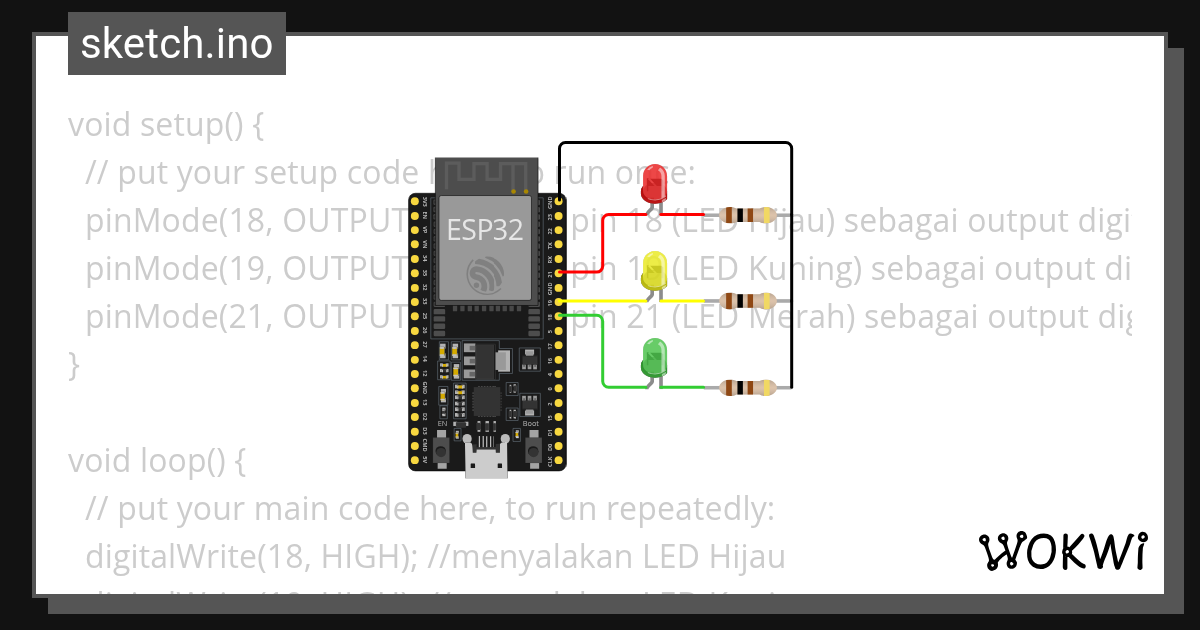 01 LED Berkedip - Wokwi ESP32, STM32, Arduino Simulator