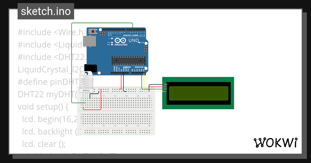 LCD 16x2 I2C dan DHT11_Xll-F1 - Wokwi ESP32, STM32, Arduino Simulator