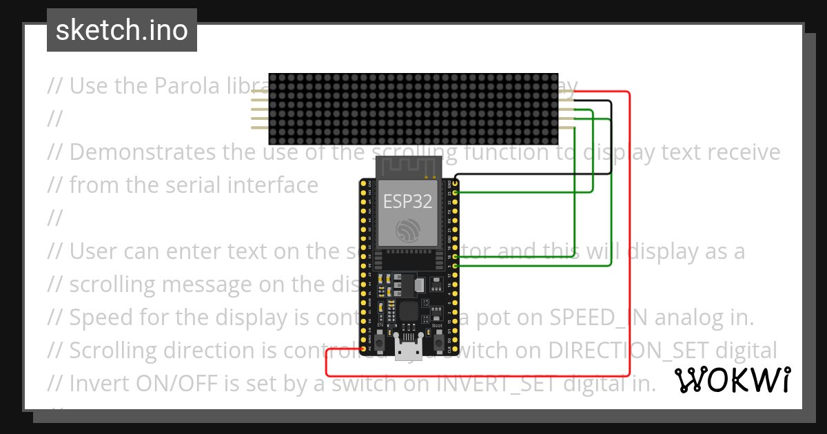 Dot Matrix Display Scrolling - Wokwi ESP32, STM32, Arduino Simulator