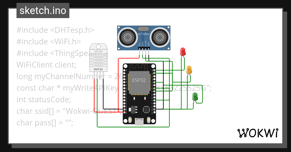DHT22 sensor with distance ifelse concept Copy - Wokwi ESP32, STM32, Arduino Simulator