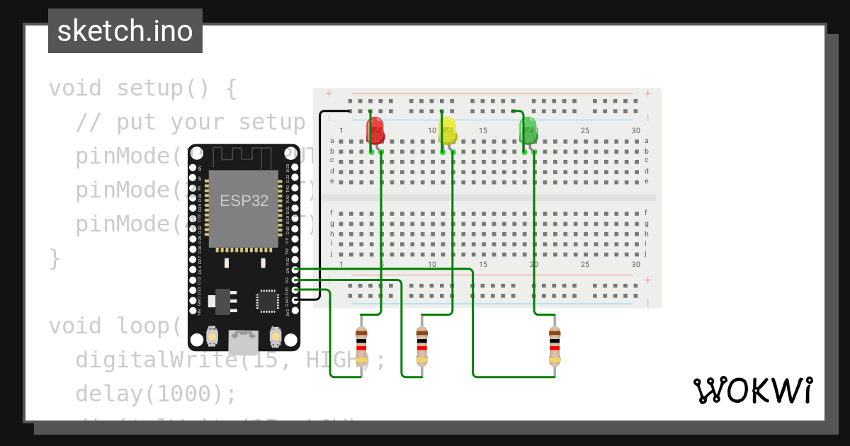 Membuat Deret 3 Lampu Led Nyala Bargantianberurutan Copy Wokwi Esp32 Stm32 Arduino Simulator 0838