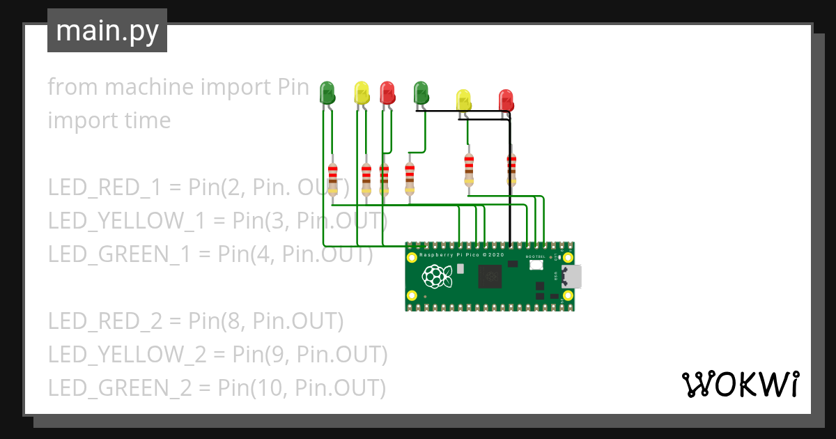 Traffic light python 5 - Wokwi ESP32, STM32, Arduino Simulator