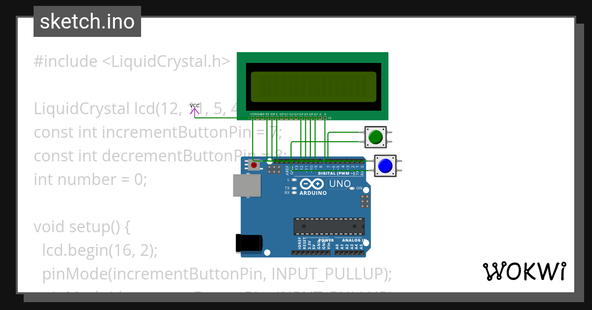 2 tlacitka display 0-9 - Wokwi ESP32, STM32, Arduino Simulator