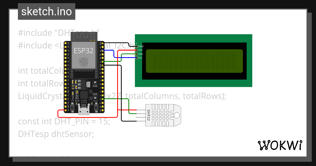 LCD_DHT22 - Wokwi ESP32, STM32, Arduino Simulator