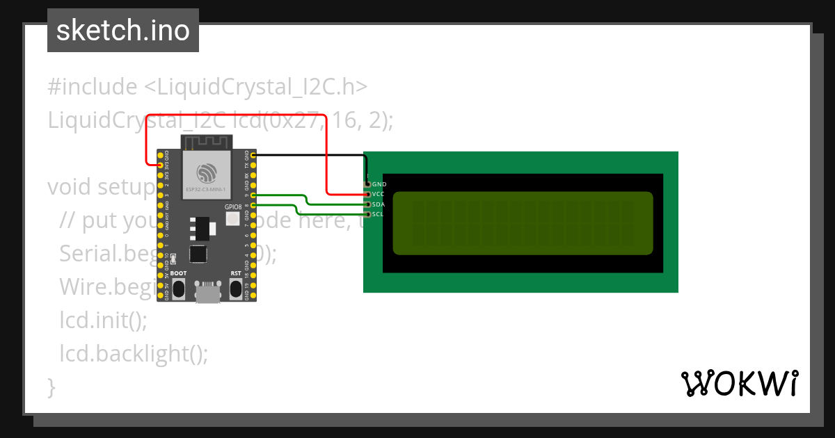 ESP32C3_LCD - Wokwi ESP32, STM32, Arduino Simulator ESP32C3_LCD - Wokwi ESP32, STM32, Arduino Simulator