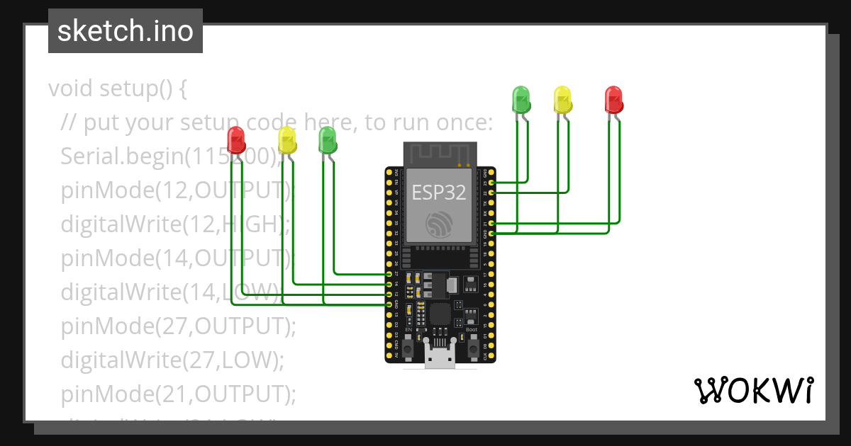 Traffic Signal Wokwi Esp32 Stm32 Arduino Simulator 