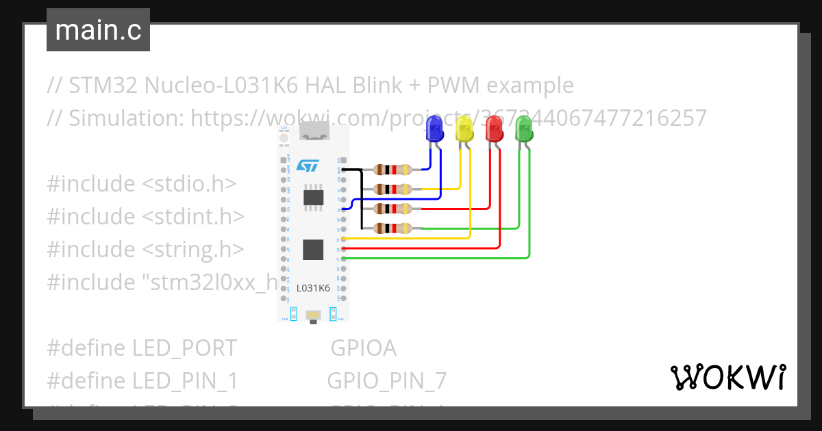 ST Nucleo L031 - LAB2 - Wokwi ESP32, STM32, Arduino Simulator