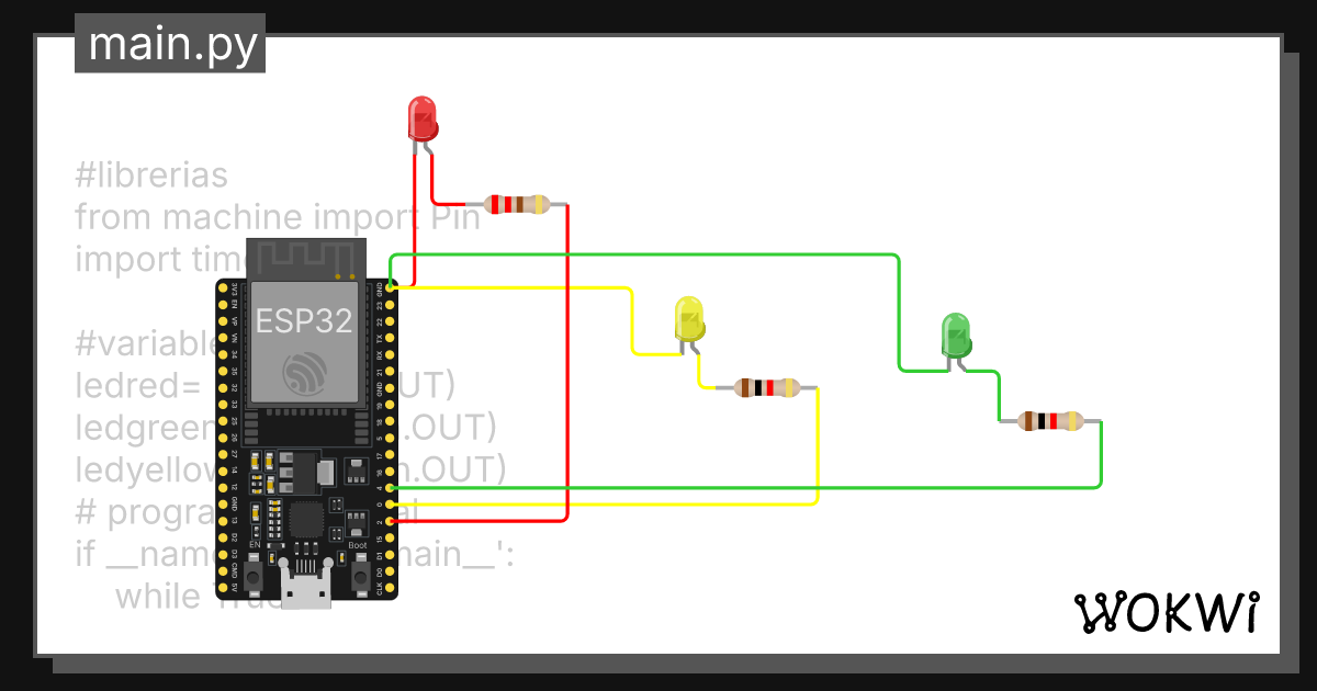 semáforo simple - Wokwi ESP32, STM32, Arduino Simulator