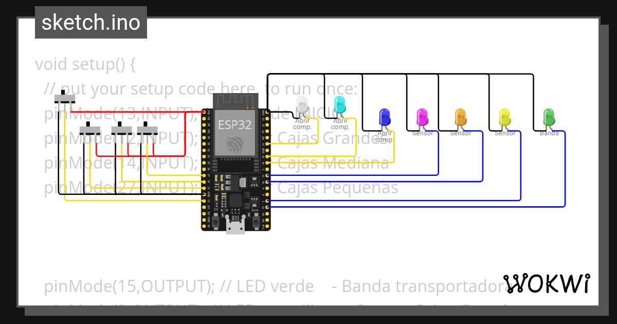 Banda de Selección de Cajas - Wokwi ESP32, STM32, Arduino Simulator
