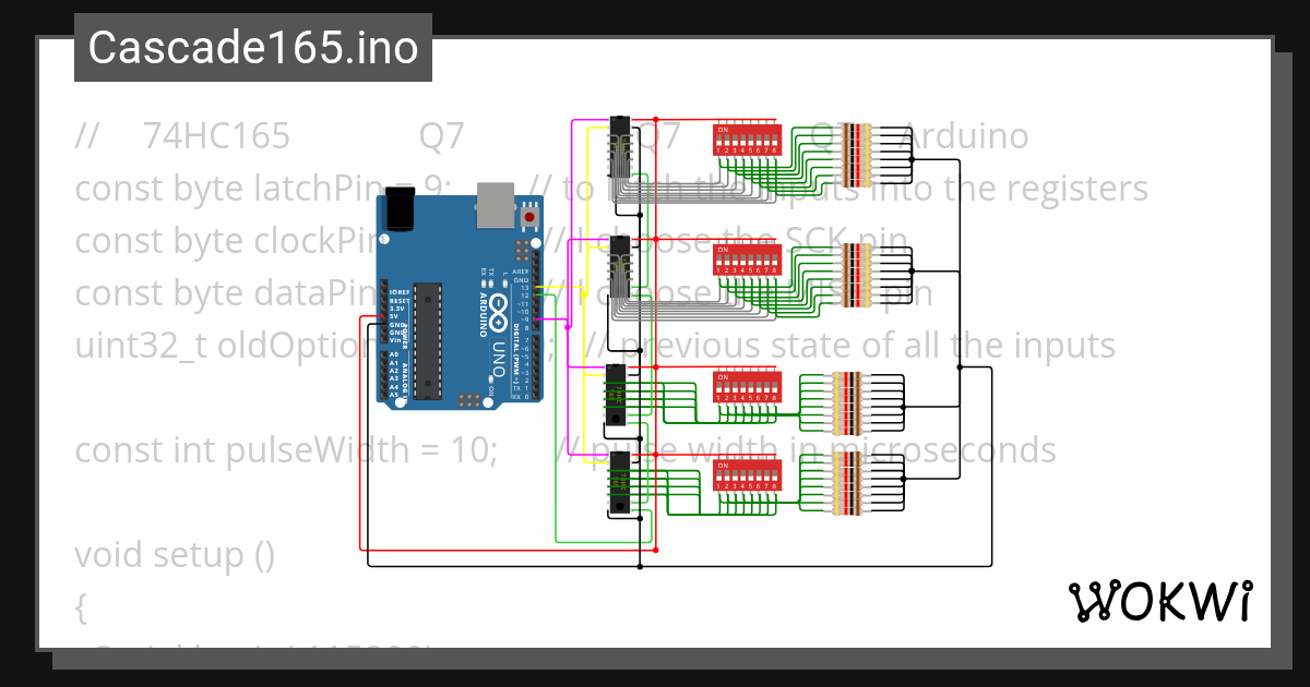 多个74HC165级联 - Wokwi ESP32, STM32, Arduino Simulator