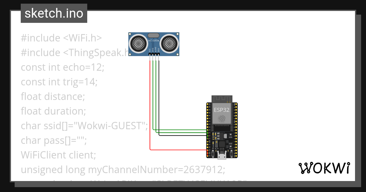 ultrasound distance - Wokwi ESP32, STM32, Arduino Simulator