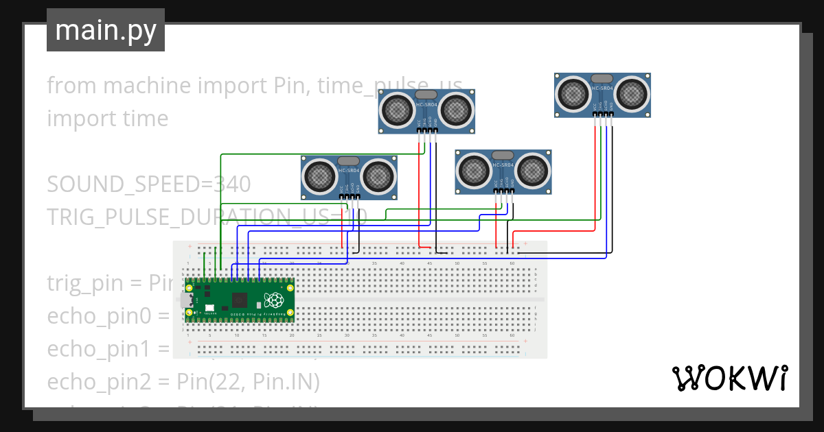 four acoustic sensors - Wokwi ESP32, STM32, Arduino Simulator