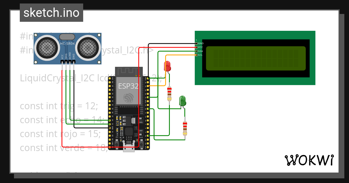 medidor de distancia lcd - Wokwi ESP32, STM32, Arduino Simulator