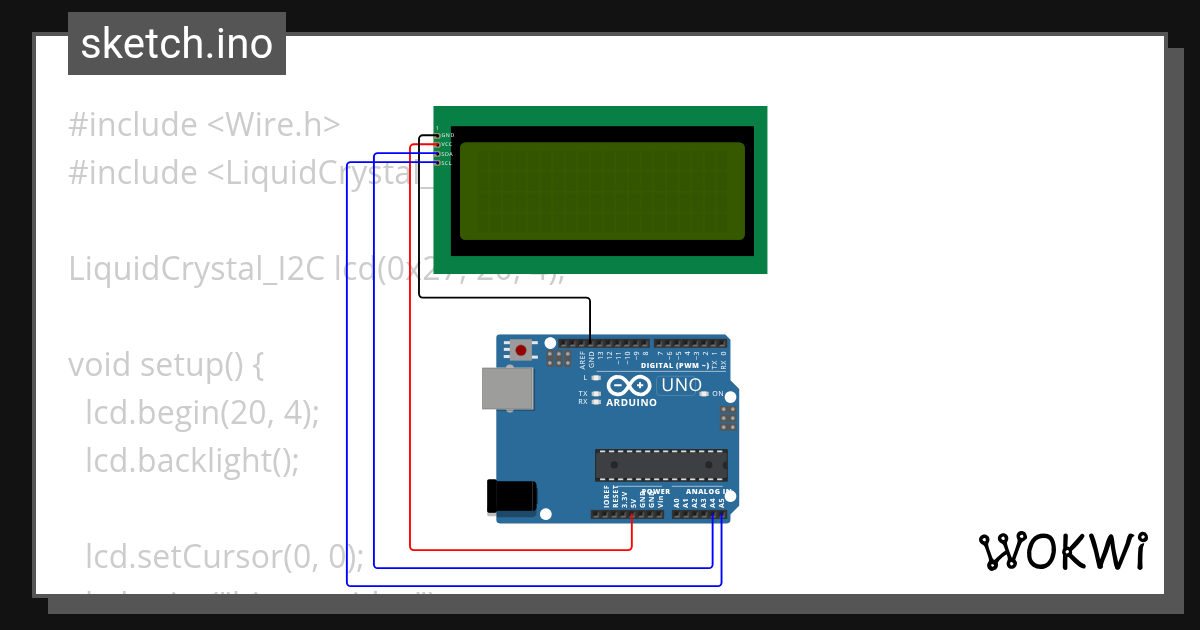 Pantalla LCD 4x20(I2C) - Wokwi ESP32, STM32, Arduino Simulator