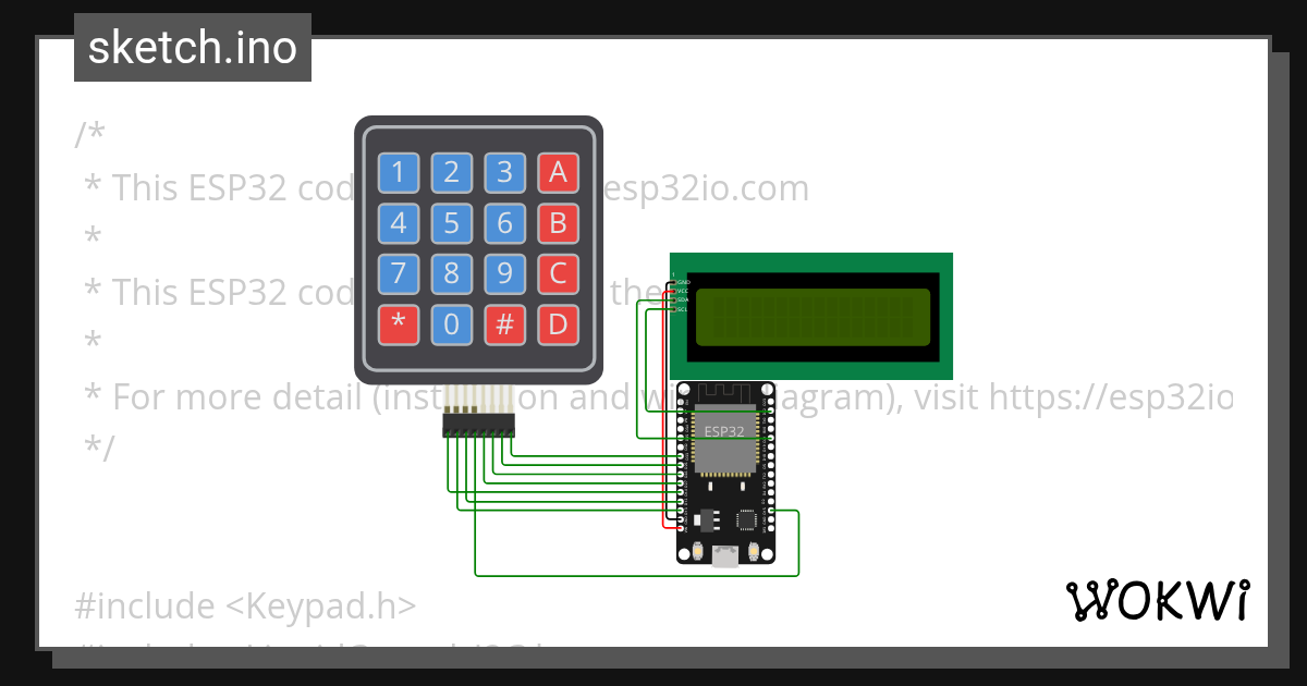 Teclado com LCD 16x2 com senha - Wokwi ESP32, STM32, Arduino Simulator