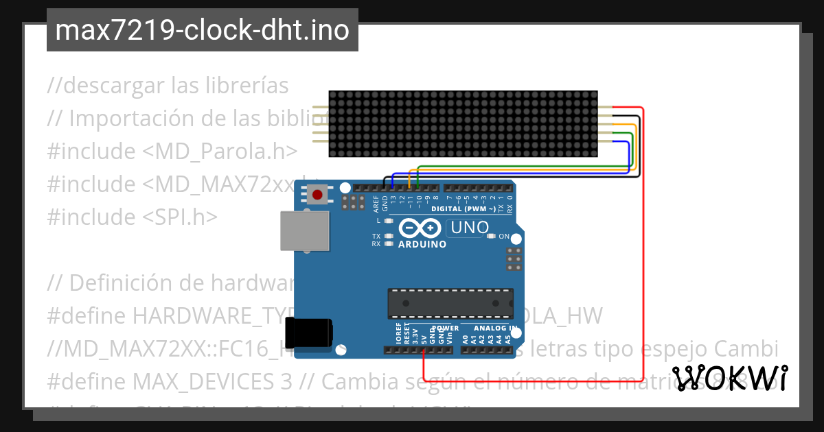 MAX72XX - 4 matrices de 8 - Wokwi ESP32, STM32, Arduino Simulator