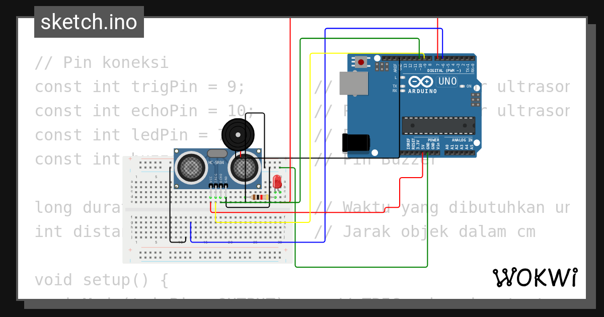 Alarm Dengan Sensor Ultera Sonik Wokwi Esp32 Stm32 Arduino Simulator 9074