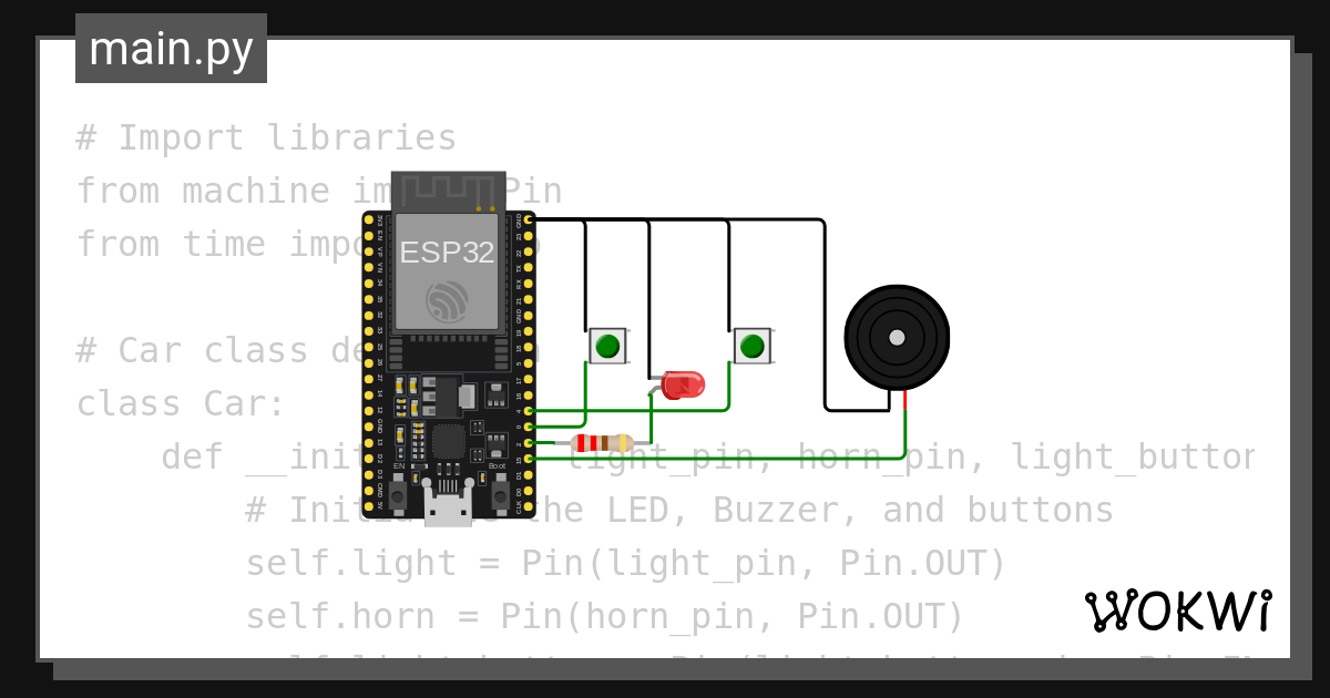 Car Class Button Control Led And Buzzer Wokwi Esp32 Stm32 Arduino 2880
