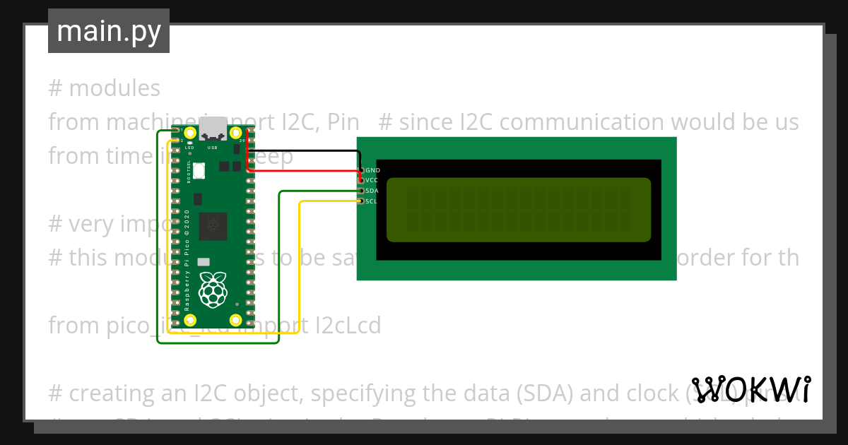 Pasicolan LCD I2c - Wokwi ESP32, STM32, Arduino Simulator