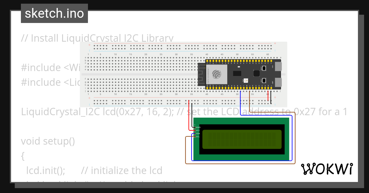 Ex. 08 – I2C and LCD1602 - Wokwi ESP32, STM32, Arduino Simulator