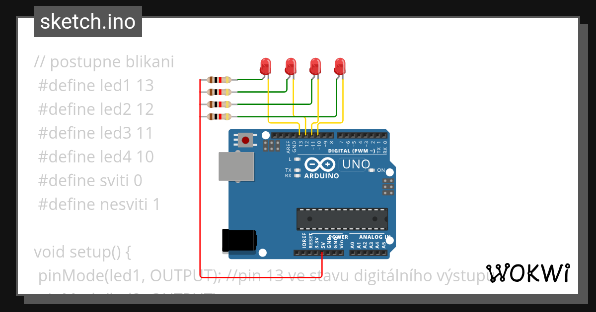 postupne blikani - Wokwi ESP32, STM32, Arduino Simulator
