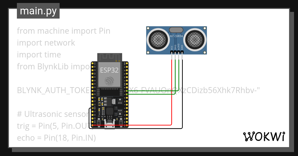monitor jarak - Wokwi ESP32, STM32, Arduino Simulator