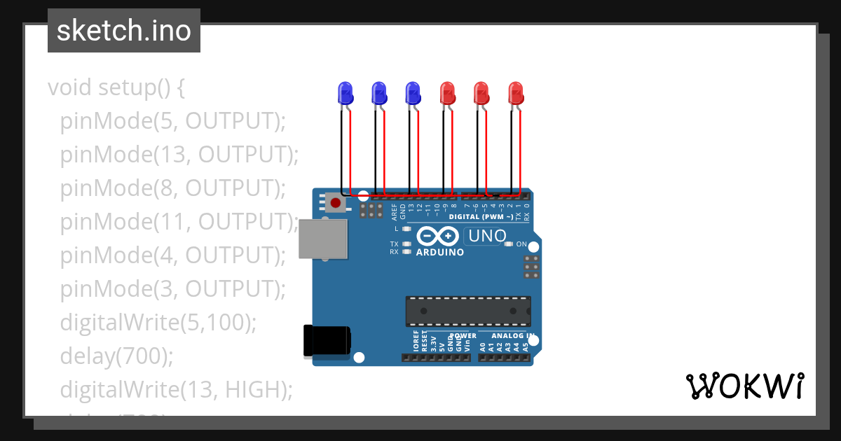 program menghidupkan lampu secara ranning - Wokwi ESP32, STM32, Arduino Simulator