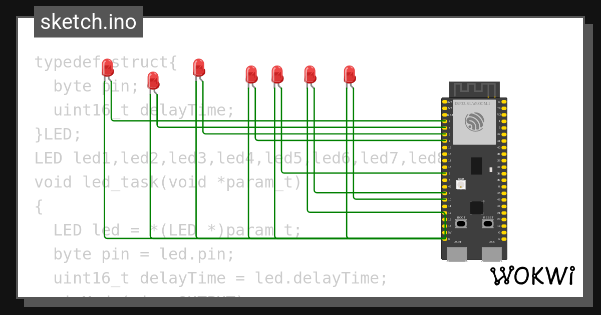 多任务实现小灯亮灭结构体 Copy Wokwi Esp32 Stm32 Arduino Simulator 6015