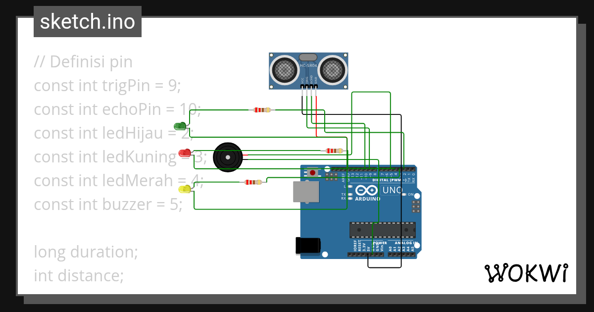 ARJUN NAJAH ATTAMIM LAMPU DAN SENSOR + buzzer Copy insyaallah pas jaraknya - Wokwi ESP32, STM32 ...