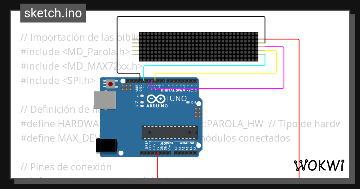 4 MATRICES DE 8 - Wokwi ESP32, STM32, Arduino Simulator