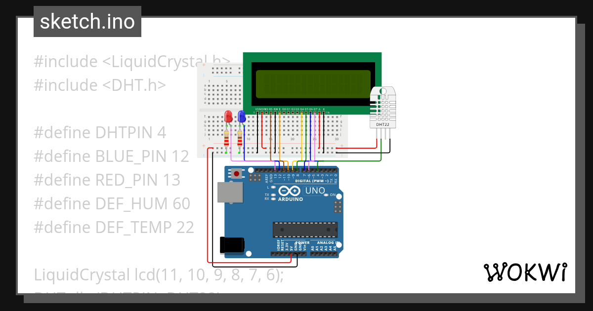 LCD 1602 and DHT22 - Wokwi ESP32, STM32, Arduino Simulator