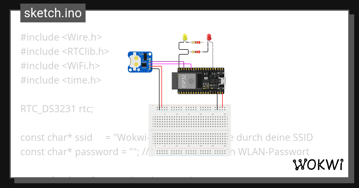 Uhr Morse-Code-Clock 2 ESP32 mit NTP 2 LED OK - Wokwi ESP32, STM32, Arduino Simulator