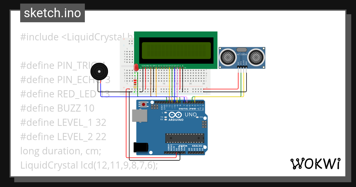 HC_SR04 and LCD 1602 - Wokwi ESP32, STM32, Arduino Simulator