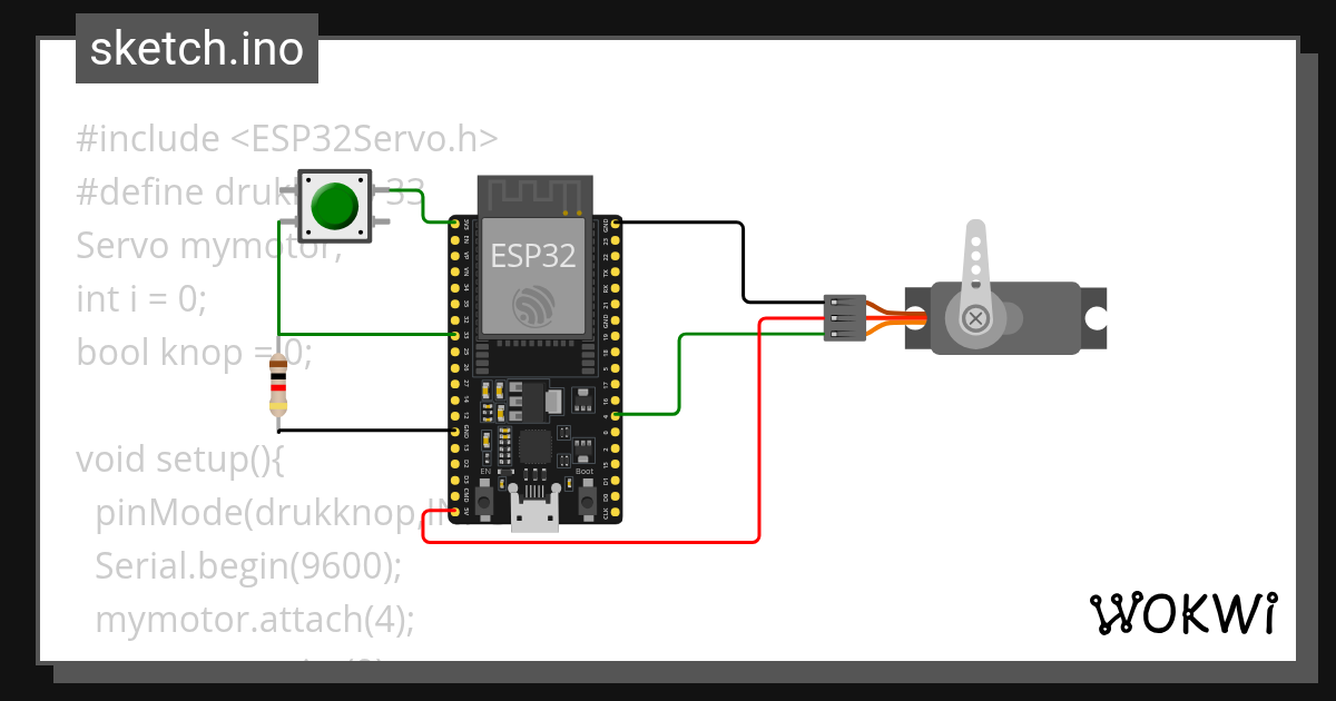 Servo starten met knop - Wokwi ESP32, STM32, Arduino Simulator Servo starten met knop - Wokwi ESP32, STM32, Arduino Simulator