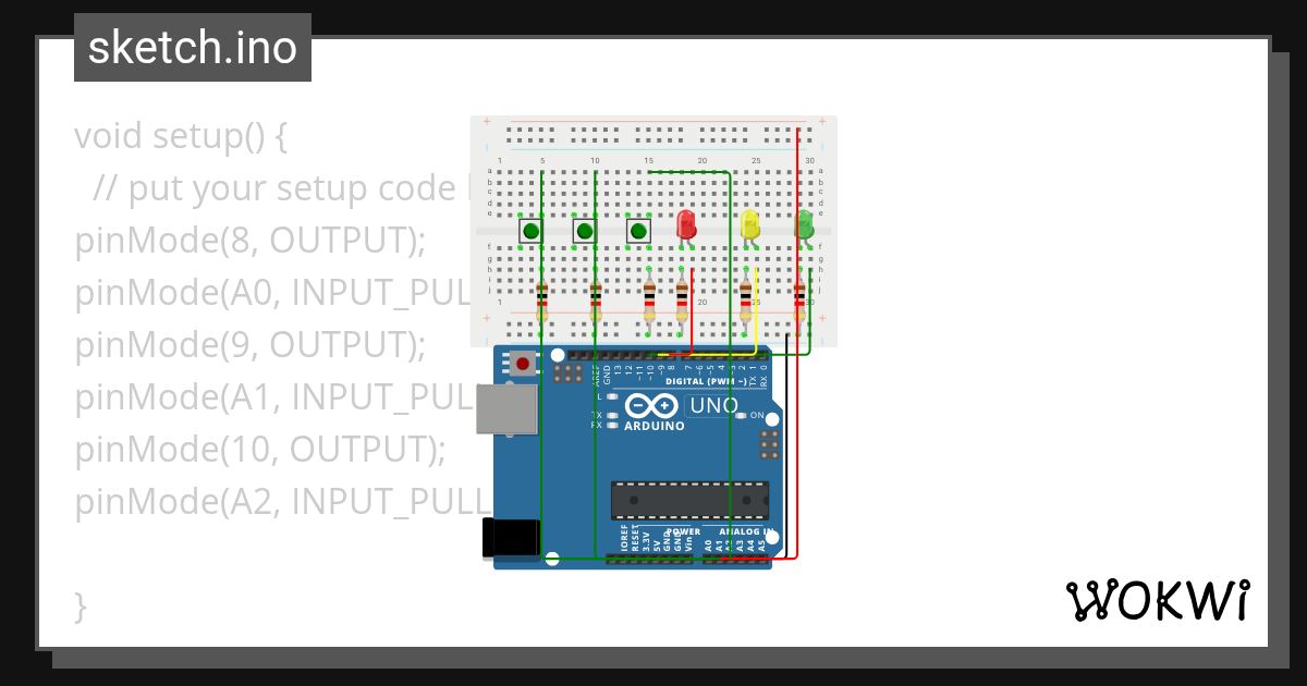 3 saklar, 3 led - Wokwi ESP32, STM32, Arduino Simulator