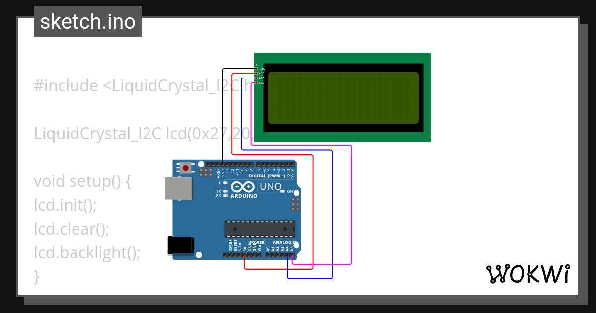 LCD 20*4 I2C - Wokwi ESP32, STM32, Arduino Simulator