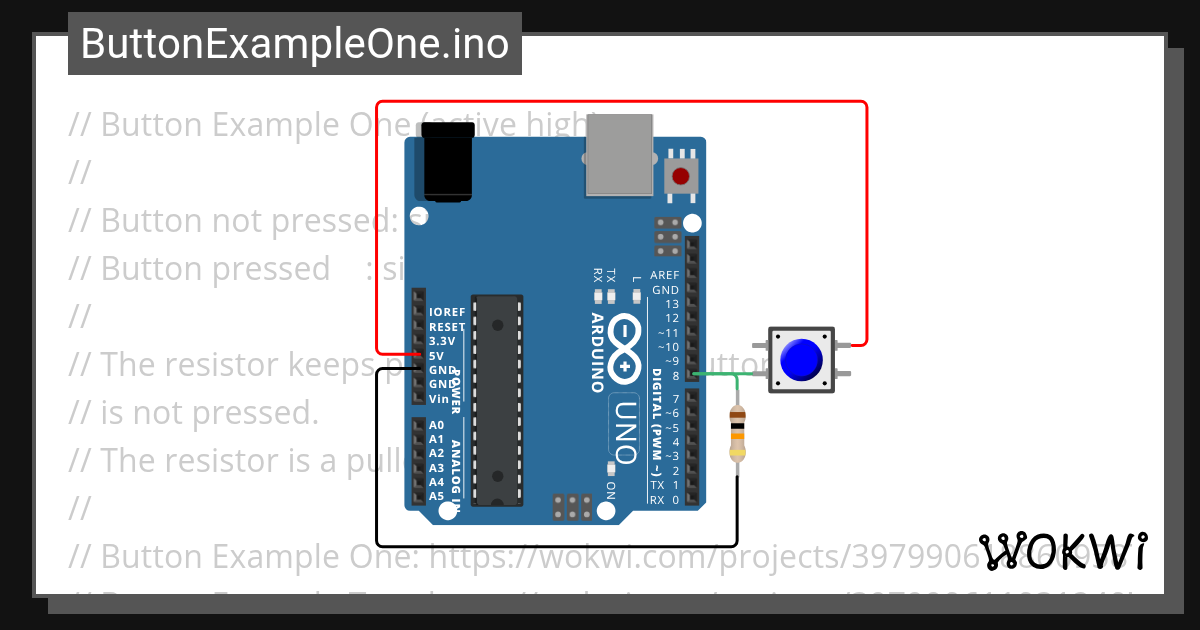 Button Example Active high - Wokwi ESP32, STM32, Arduino Simulator