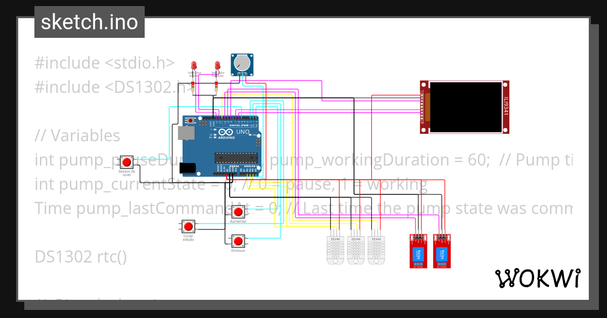 Projeto Hidroponia - Wokwi ESP32, STM32, Arduino Simulator