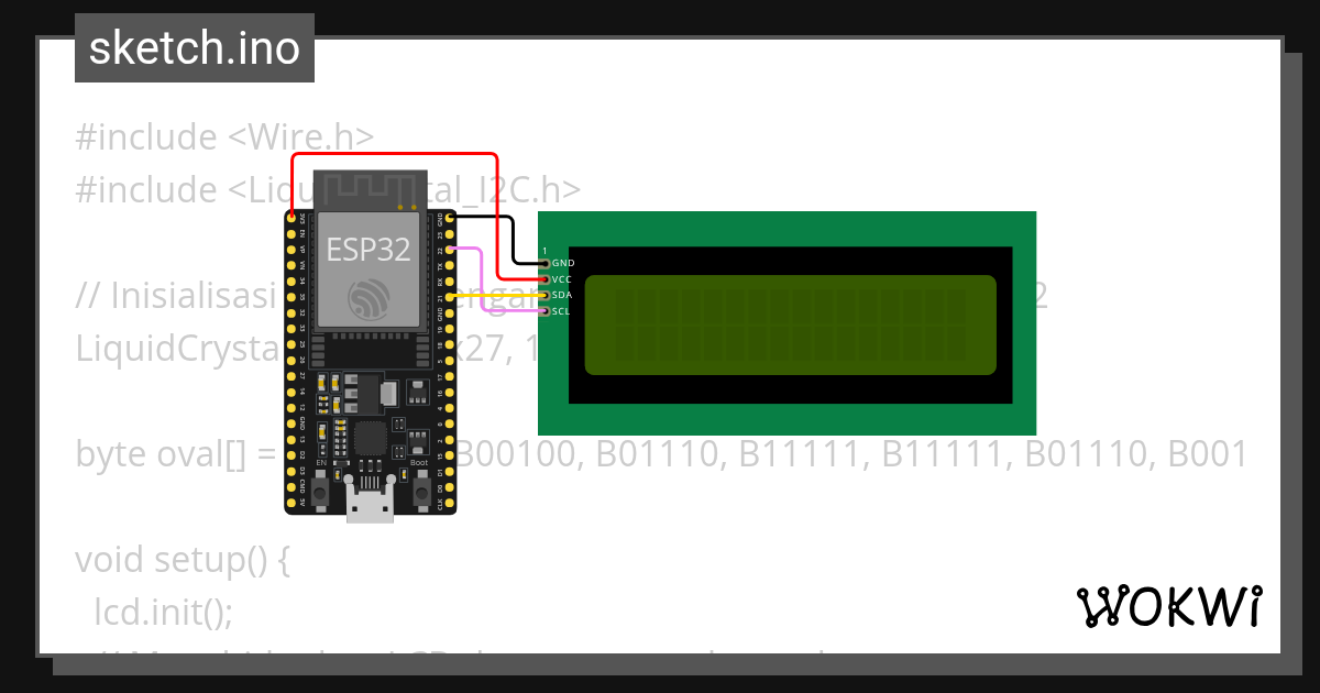 Bima Billal Islami Program Running Teks LCD I2C - Wokwi ESP32, STM32, Arduino Simulator