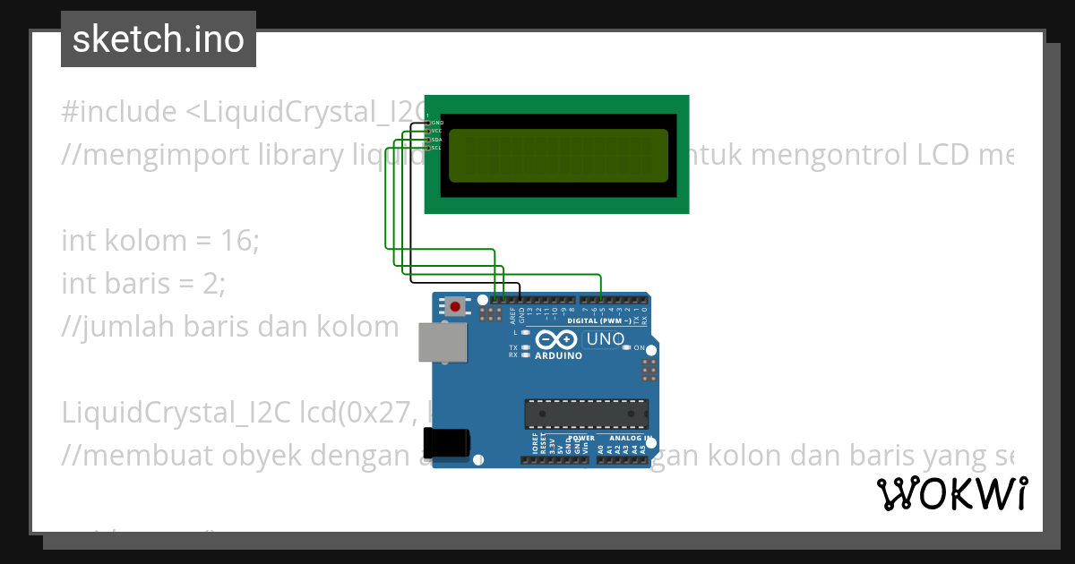 Membuat Running Text LCD I2C Copy (2) - Wokwi ESP32, STM32, Arduino Simulator