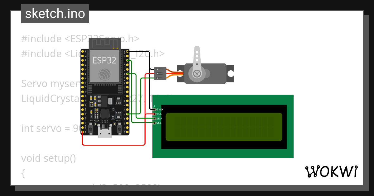 Output Servo & LCD - Wokwi ESP32, STM32, Arduino Simulator