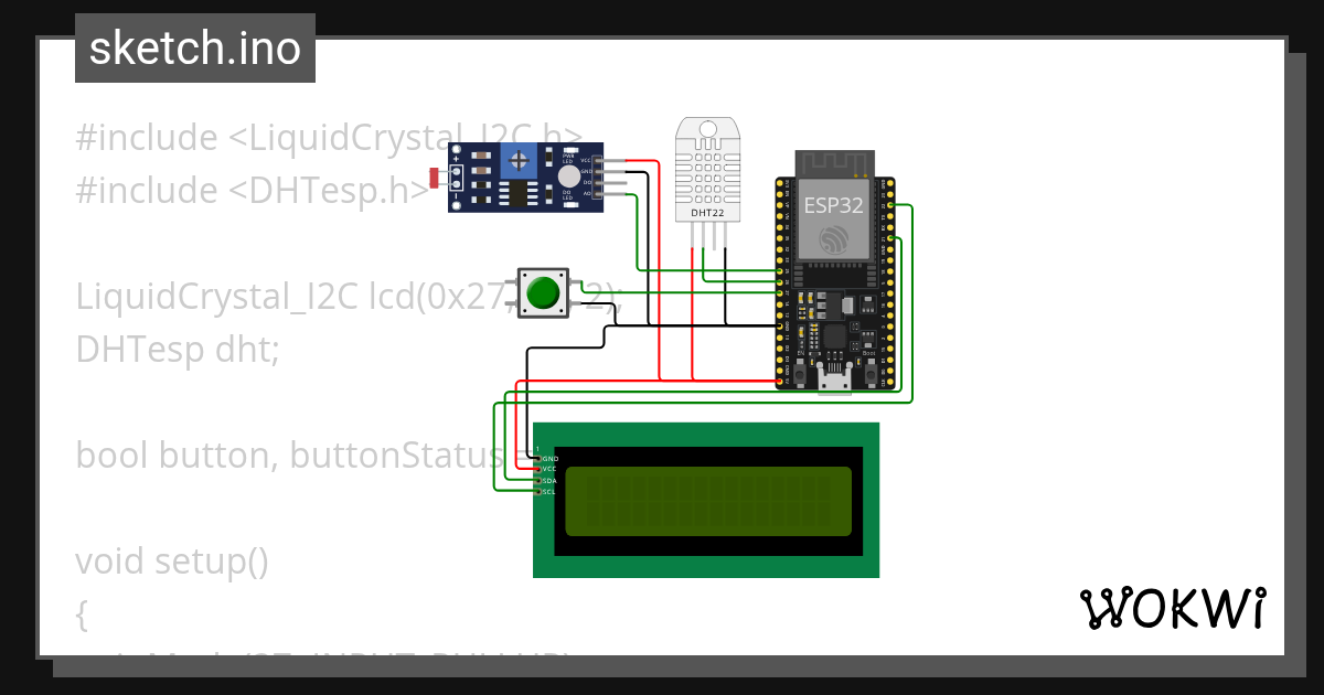 Switch LCD with Button - Wokwi ESP32, STM32, Arduino Simulator