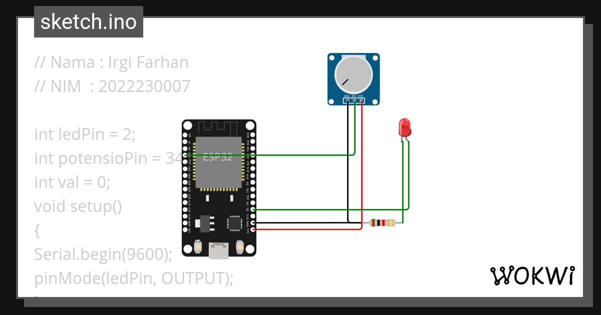 Praktikum 3.3 Irgi Farhan - 2022230007 - Wokwi ESP32, STM32, Arduino ... Praktikum 3.3 Irgi Farhan - 2022230007 - Wokwi ESP32, STM32, Arduino ...