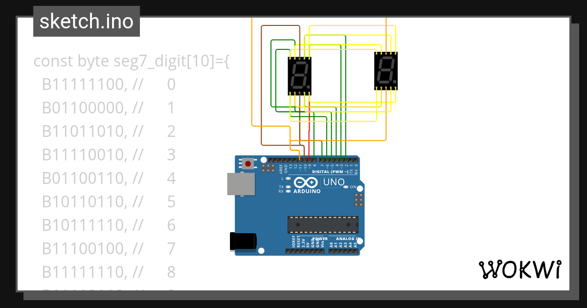 ex_SevenSegmentDisplay - Wokwi ESP32, STM32, Arduino Simulator
