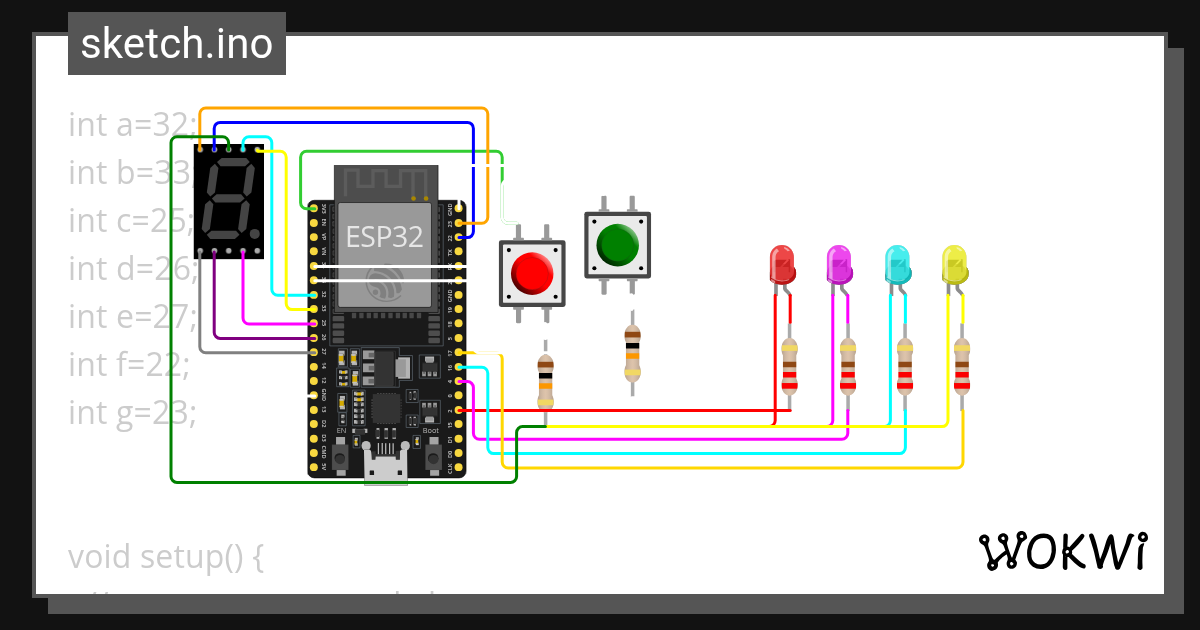 7 seg led bin - Wokwi ESP32, STM32, Arduino Simulator
